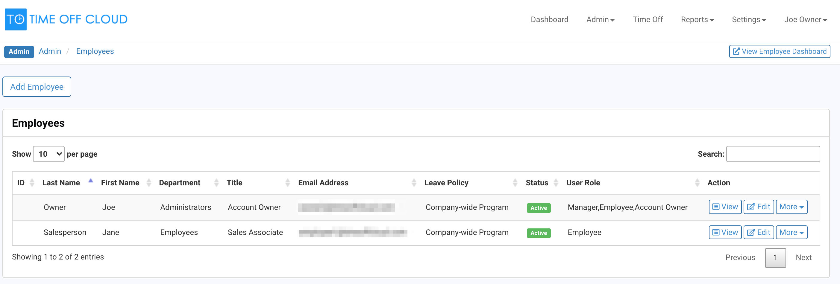 Step 2 - Add Employees – Time Off Cloud